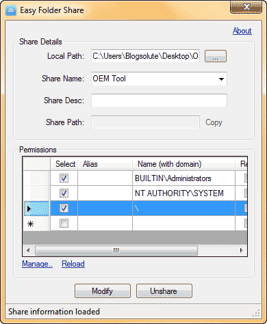 Easy Share tool shares Folder over the Local network LAN in few clicks